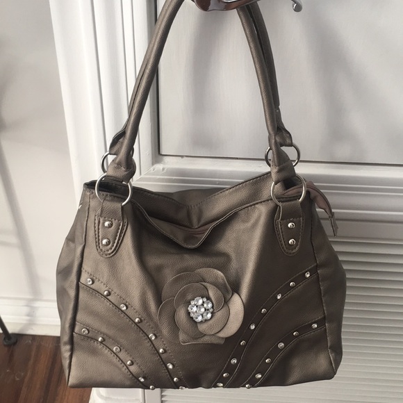 Bags | Pewter Studded Handbag Zipper Compartments | Poshmark